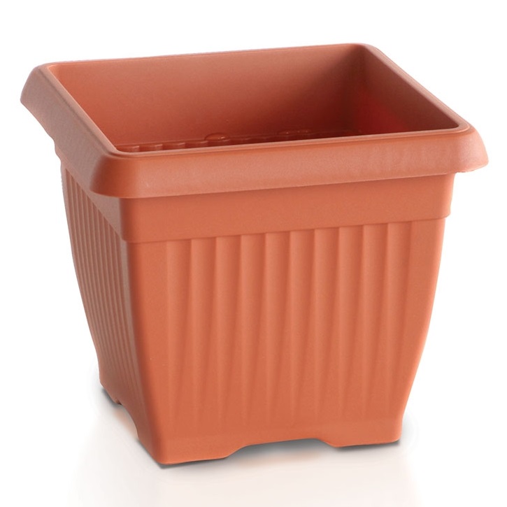 "Terra" outdoor square planter 24 cm with a saucer - terracotta ...